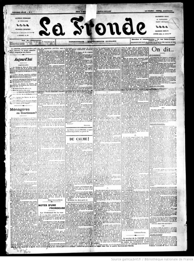 "La Fronde", premier quotidien féminin et féministe ~ SILO